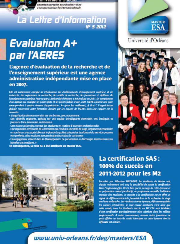La Lettre du Master ESA - Master ESA